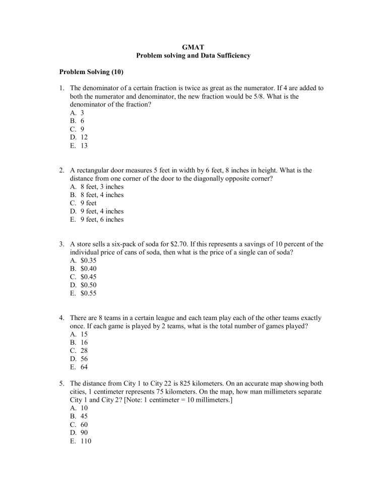GMAT Practice Test: Problem Solving & Data Sufficiency
