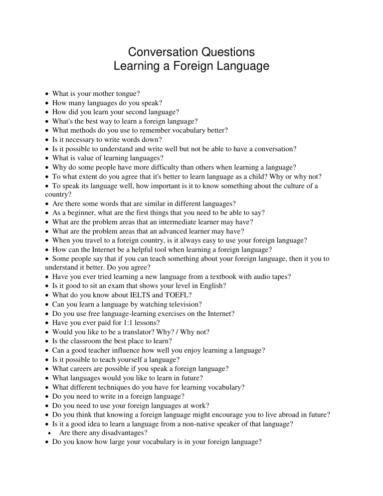 Foreign Language Learning Conversation Questions