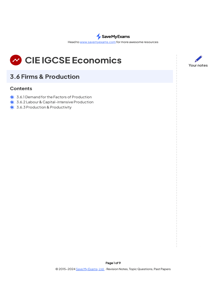 CIE IGCSE Economics: Firms & Production Revision Notes