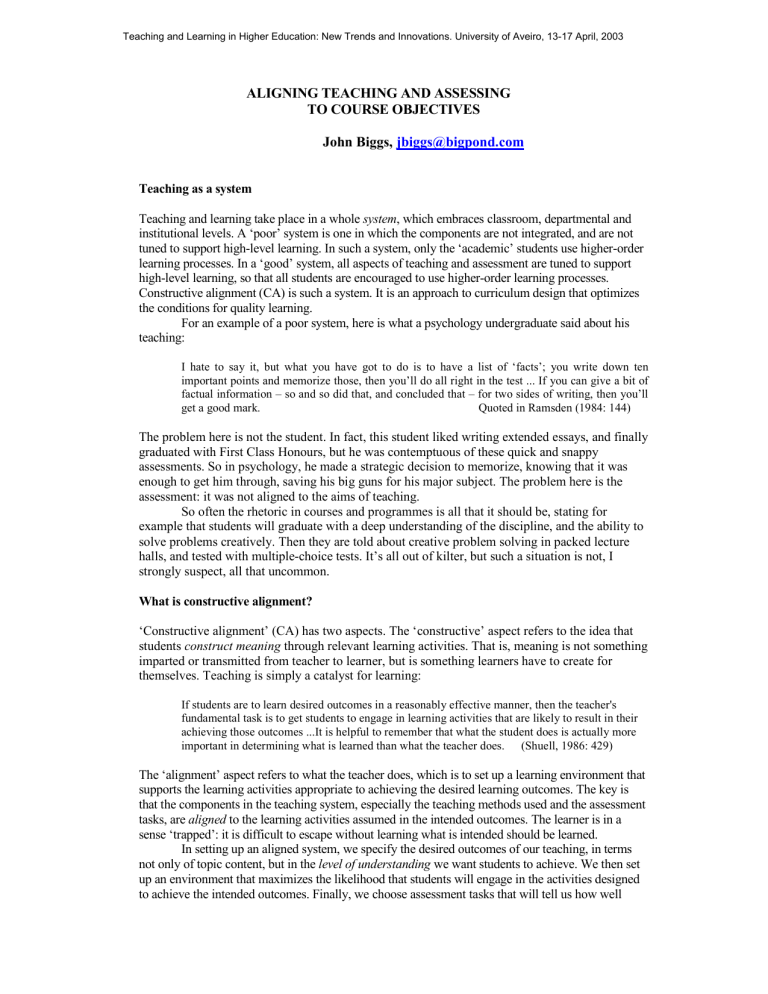 Constructive Alignment in Higher Education