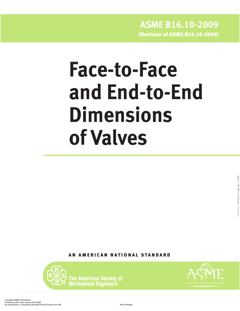ASME B16.10-2009 Valve Dimensions Standard