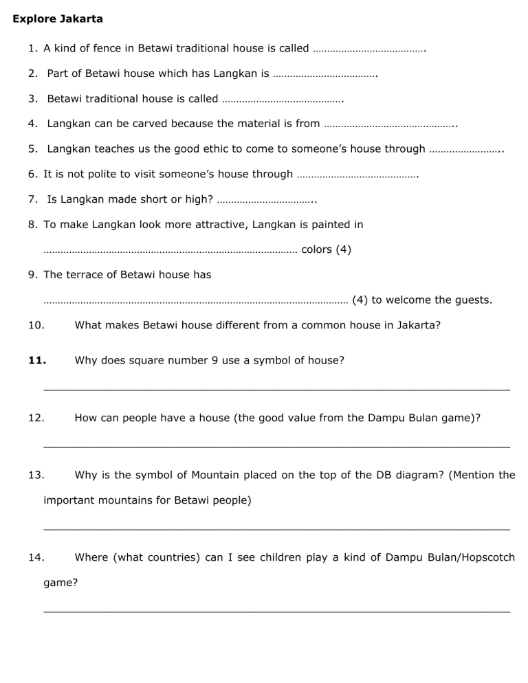 Explore Jakarta: Betawi Culture Worksheet