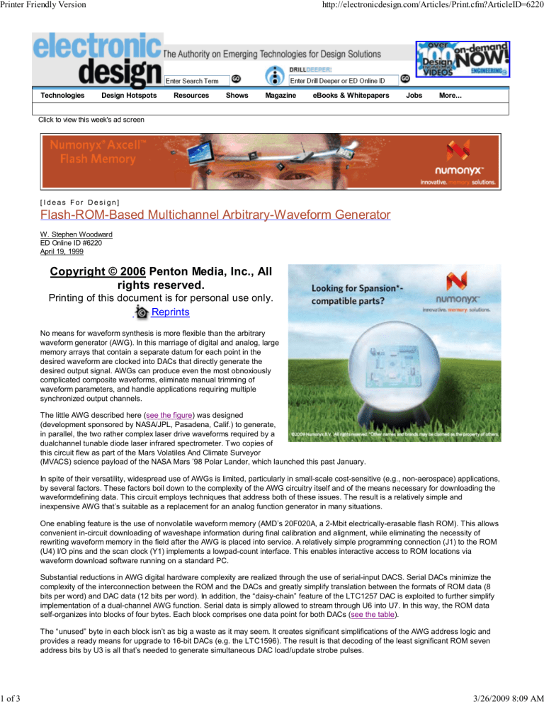 Flash-ROM Arbitrary Waveform Generator Design