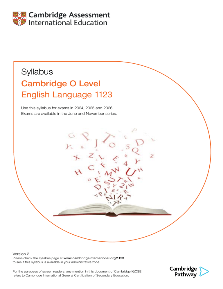Cambridge O Level English Language 1123 Syllabus