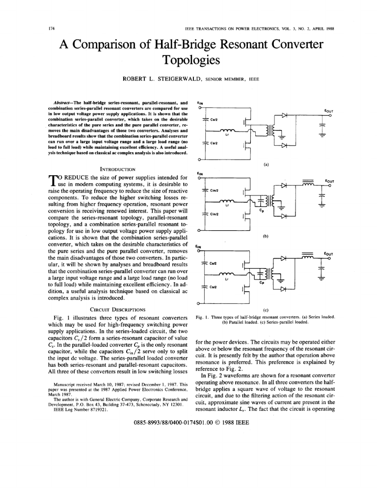 Half-Bridge Resonant Converter Topologies Comparison