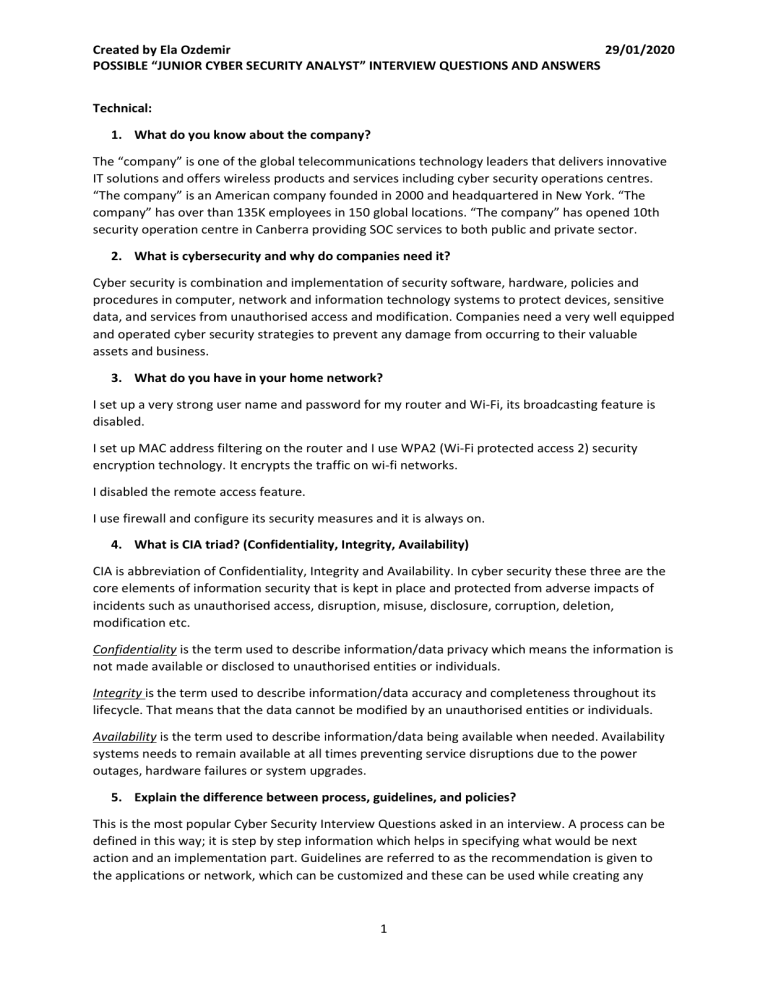 Cyber Security Analyst Interview Questions & Answers