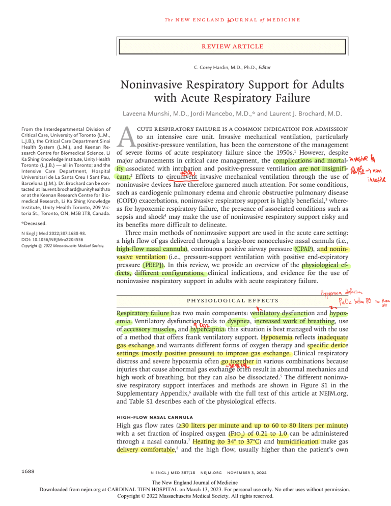 Noninvasive Respiratory Support for Acute Respiratory Failure
