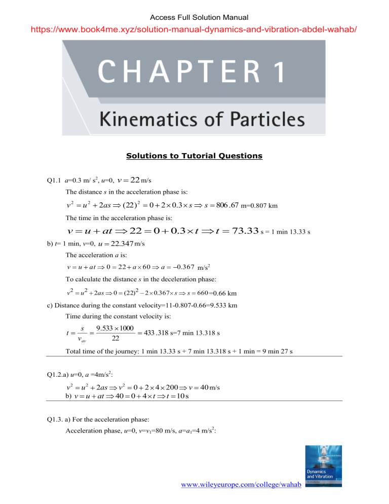 Dynamics & Vibration Solutions Manual: Kinematics of Particles