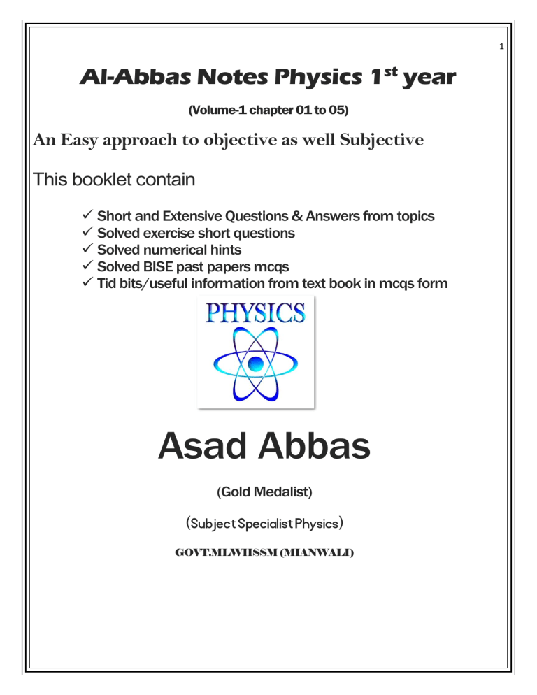 1st year physics all in one notes