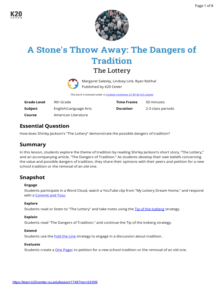 The Lottery Lesson Plan: Tradition & Dangers