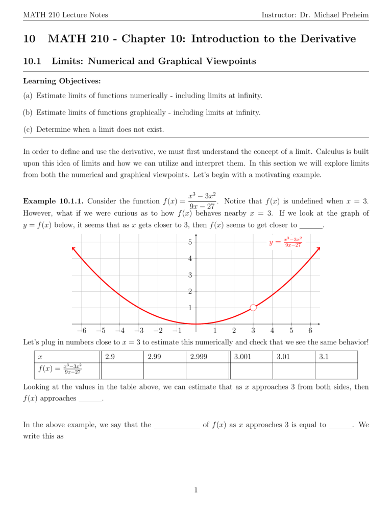 Introduction to Limits: Numerical & Graphical Viewpoints