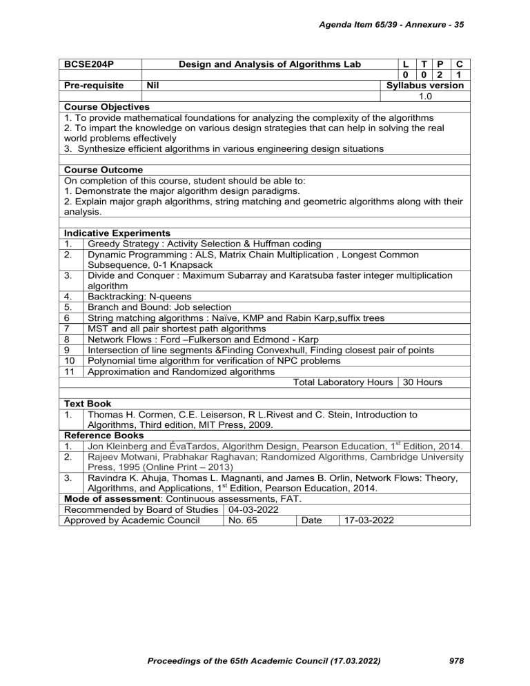 Algorithm Design Lab Syllabus
