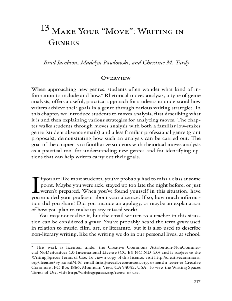 Make Your Move: Writing In Genres