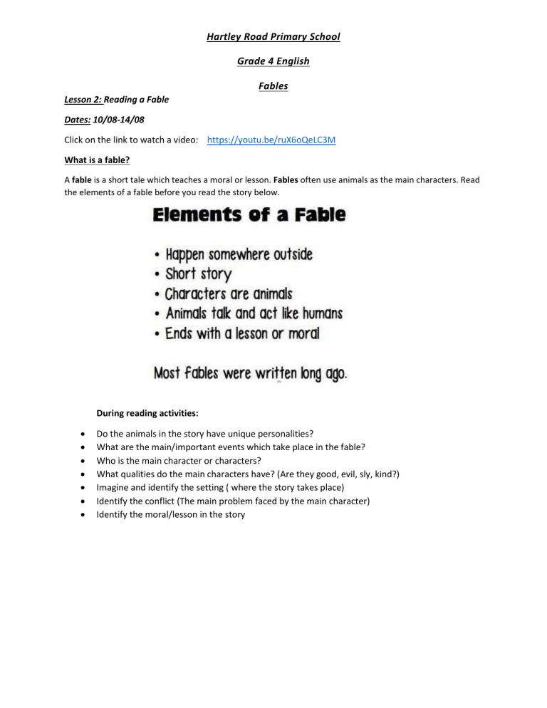 Grade 4 English Fables Worksheet