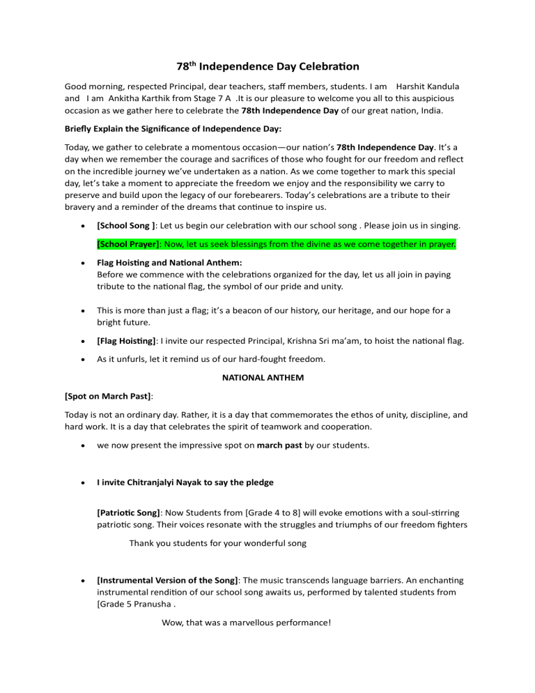 78th Independence Day School Celebration Program