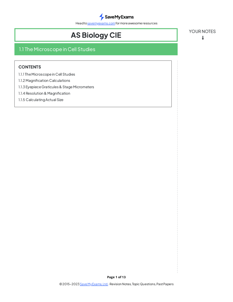 AS Biology CIE: Microscope in Cell Studies Revision Notes
