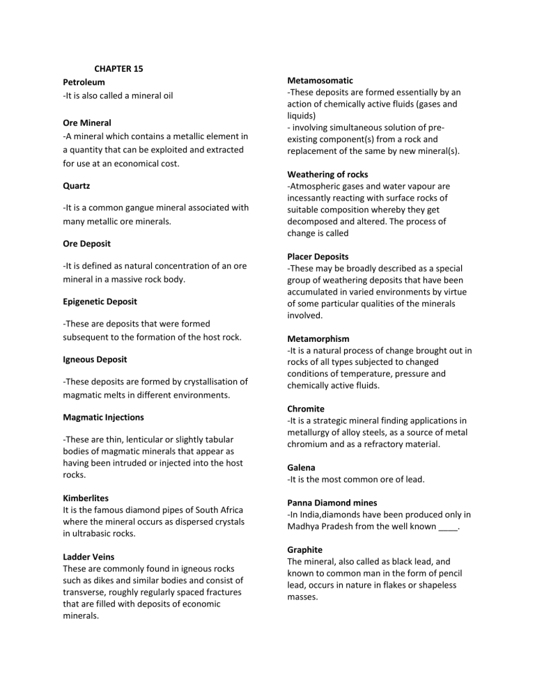 Mineral Resources: Petroleum, Ores, and Deposits