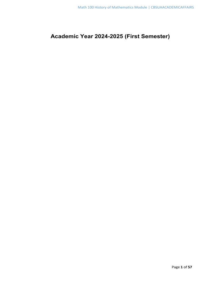 Math 100 History of Mathematics Course Module