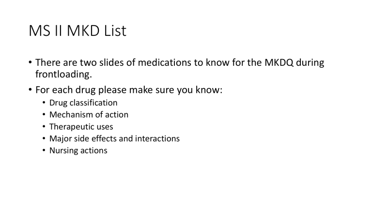 Medical-Surgical II Medication List