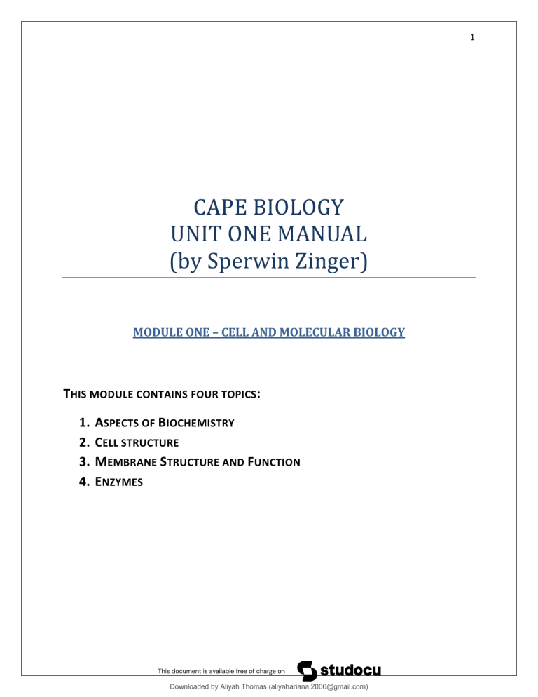 CAPE Biology Unit 1 Complete 2