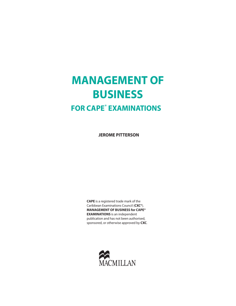 MANAGEMENT OF BUSINESS FOR CAPE® EXAMINATIONS