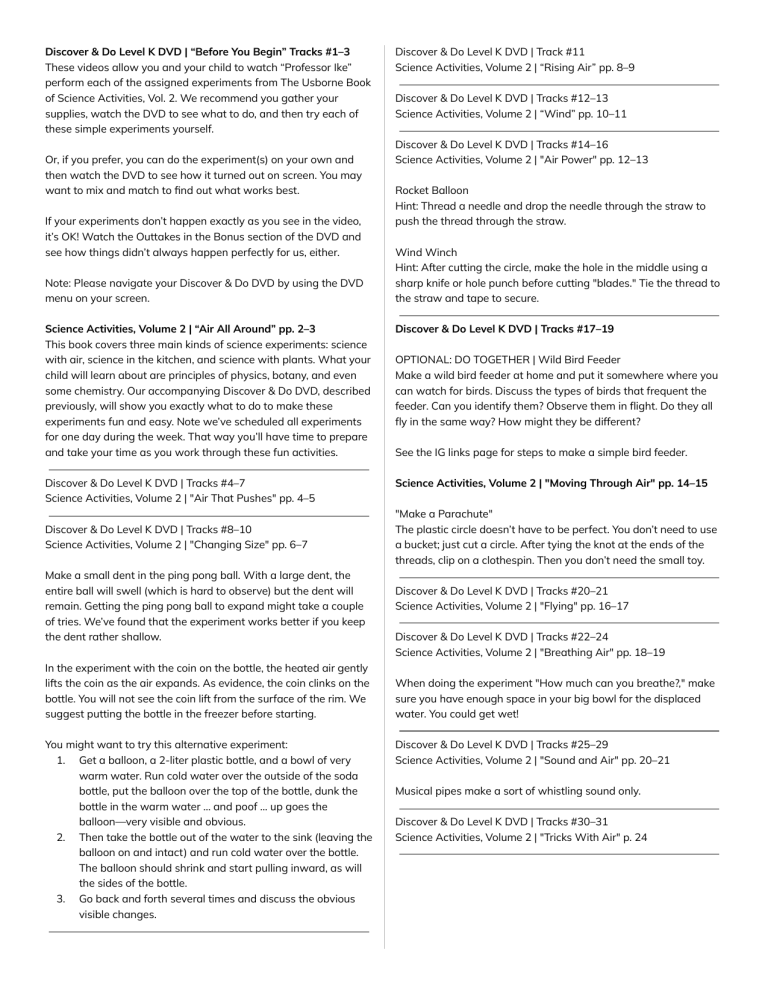 Level K Science Activities Guide