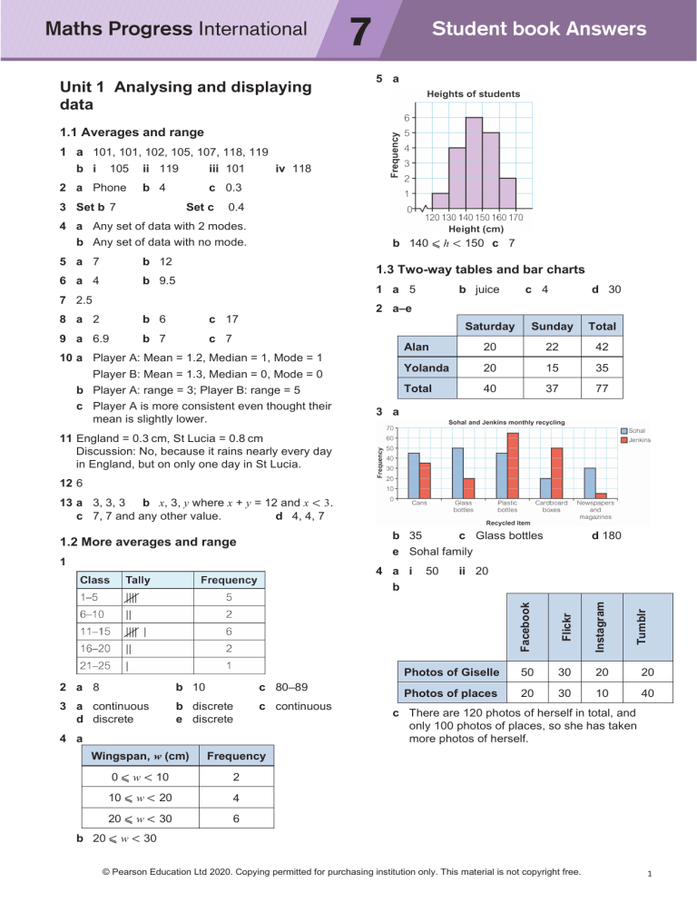 Maths Progress International 7 Student Book Solutions