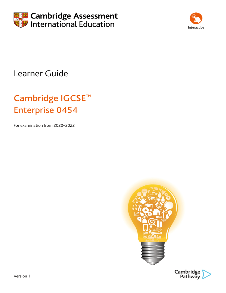 Cambridge IGCSE Enterprise 0454 Learner Guide