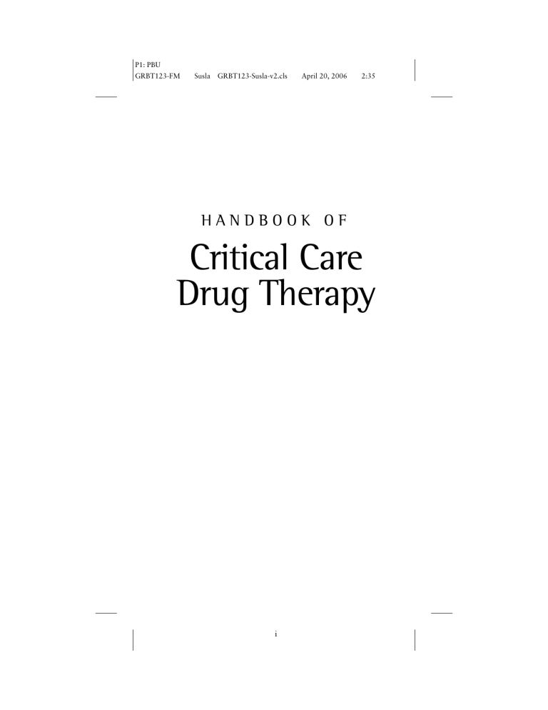 Critical Care Drug Therapy Handbook