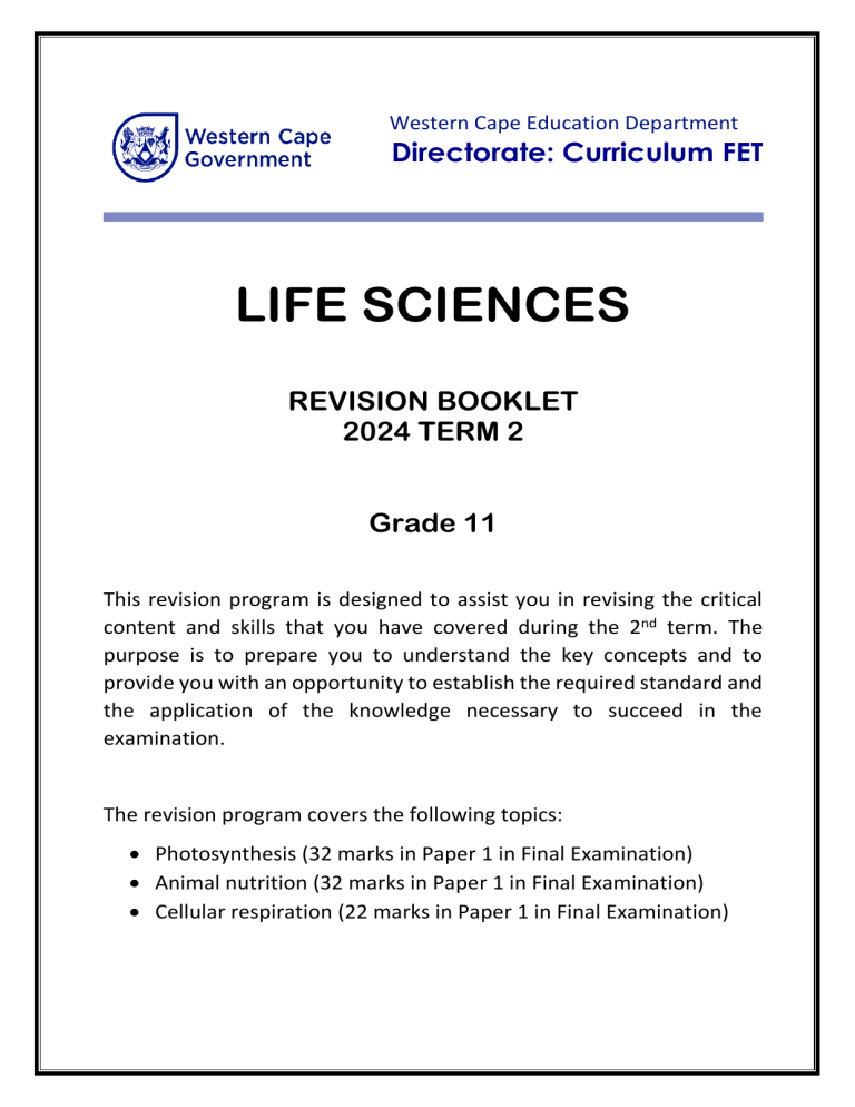 Grade 11 Life Sciences Revision Booklet