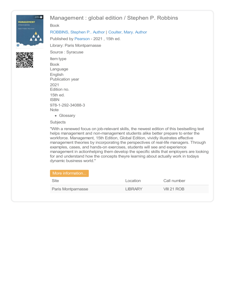 Management: Global Edition Textbook