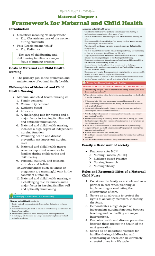 Maternal & Child Health Nursing Framework