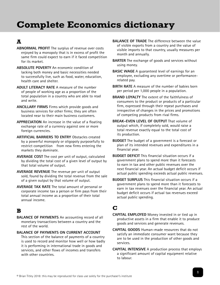 Economics Dictionary: Key Terms & Definitions