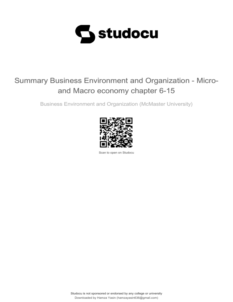Business Environment & Organization Summary: Micro & Macro Economy