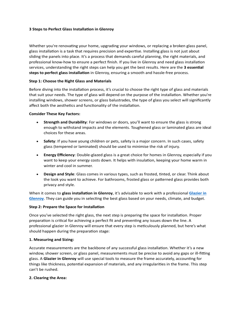 3 Steps to Perfect Glass Installation in Glenroy