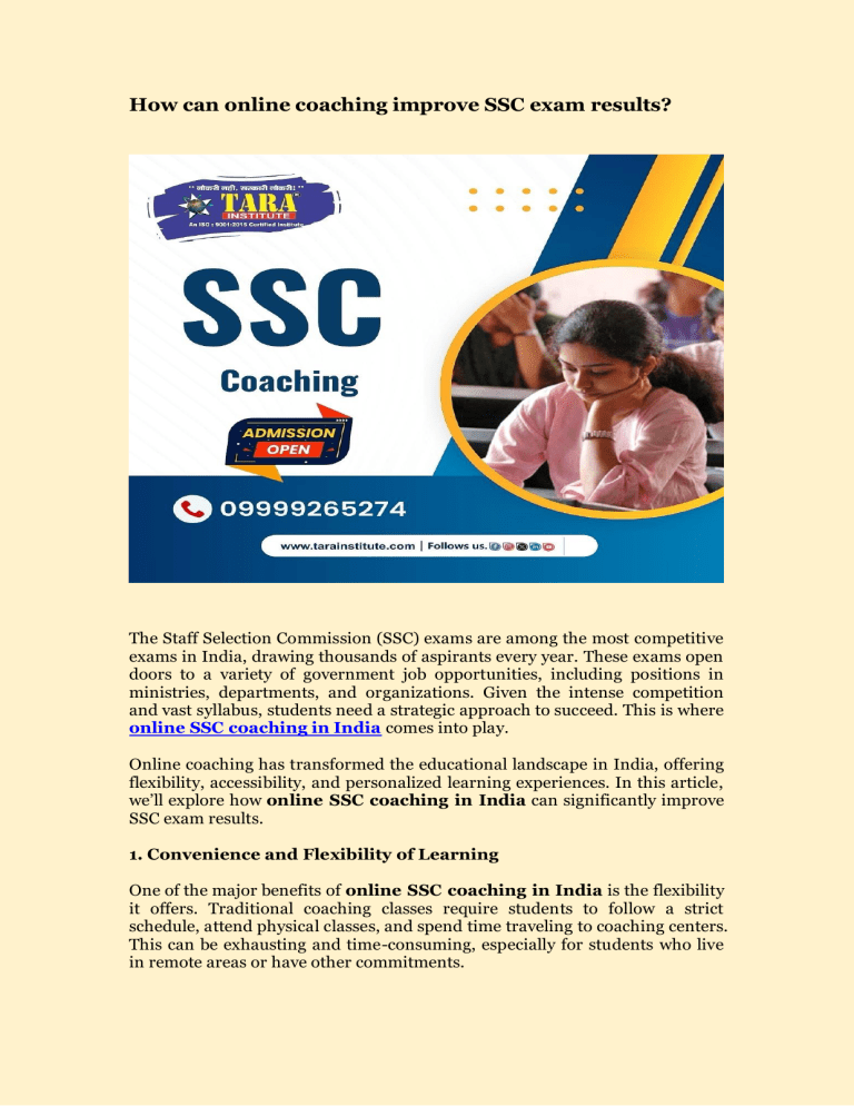 Online SSC Coaching Benefits for Exam Success