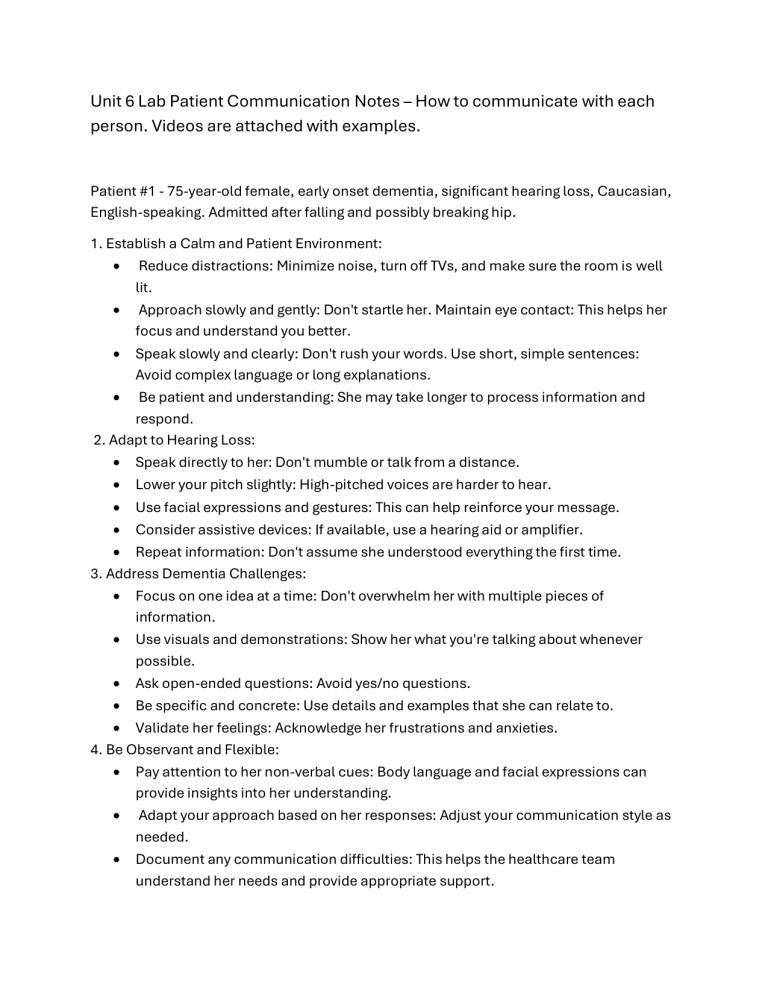Patient Communication Guide: Dementia, Pediatric, Language, Culture