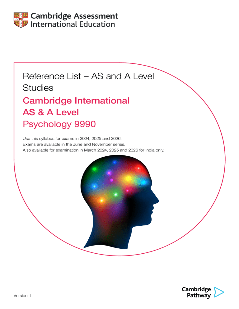 Psychology Reference List AS & A Level Cambridge 9990