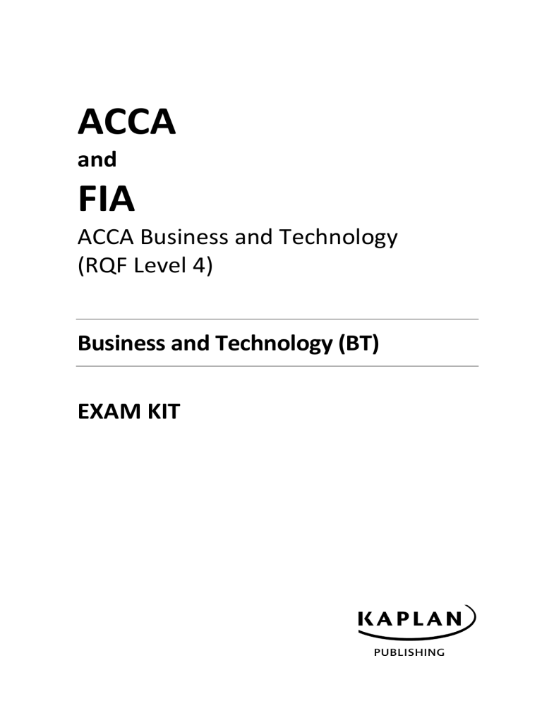 ACCA Business & Technology Exam Kit (RQF Level 4)