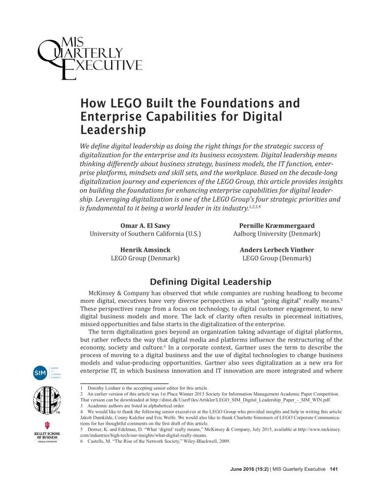 LEGO Digital Leadership: Building Enterprise Capabilities