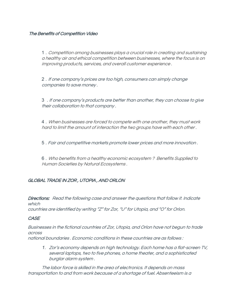 Competition & Global Trade Worksheet