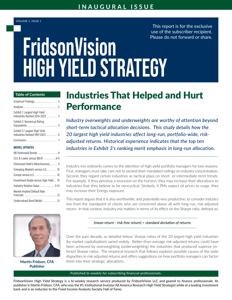 High Yield Strategy Report: Industry Performance Analysis