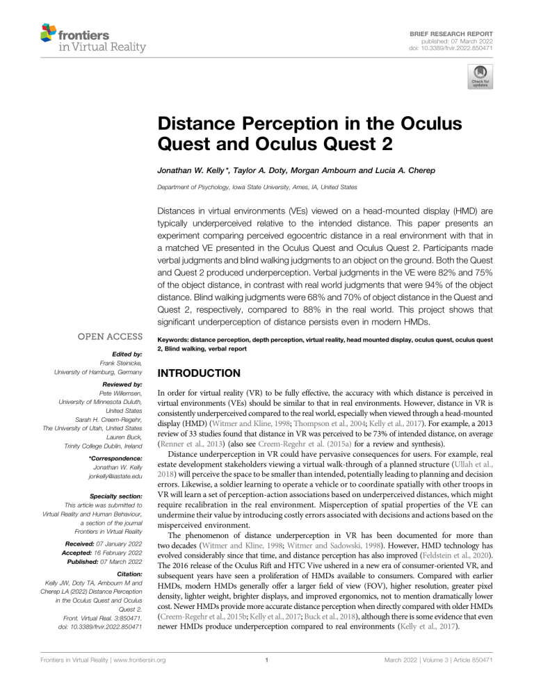 Oculus Quest Distance Perception Research