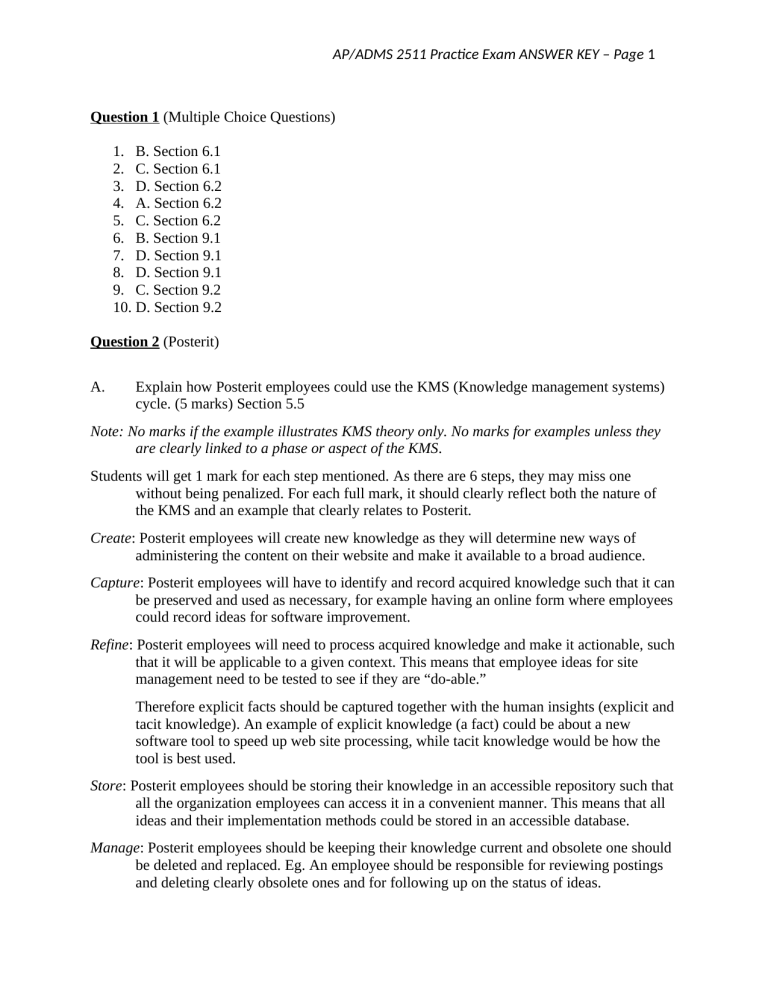 AP/ADMS 2511 Practice Exam Answer Key