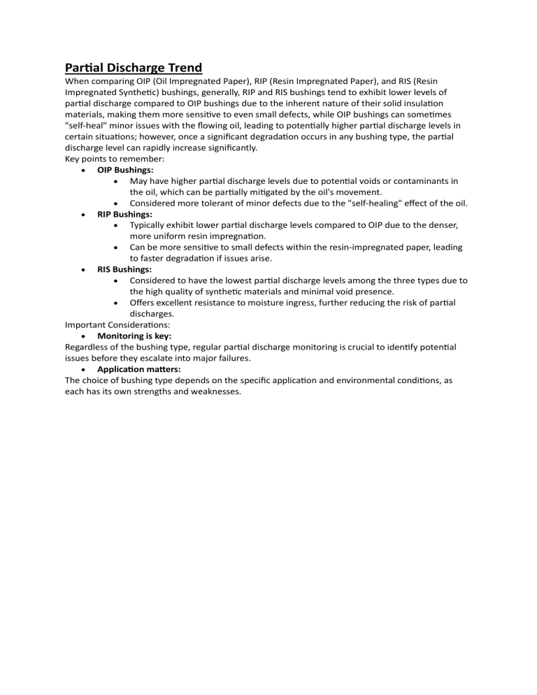 Partial Discharge in Bushings: OIP, RIP, RIS