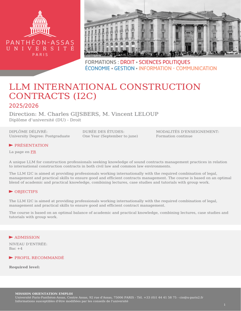 LLM International Construction Contracts (I2C) Brochure