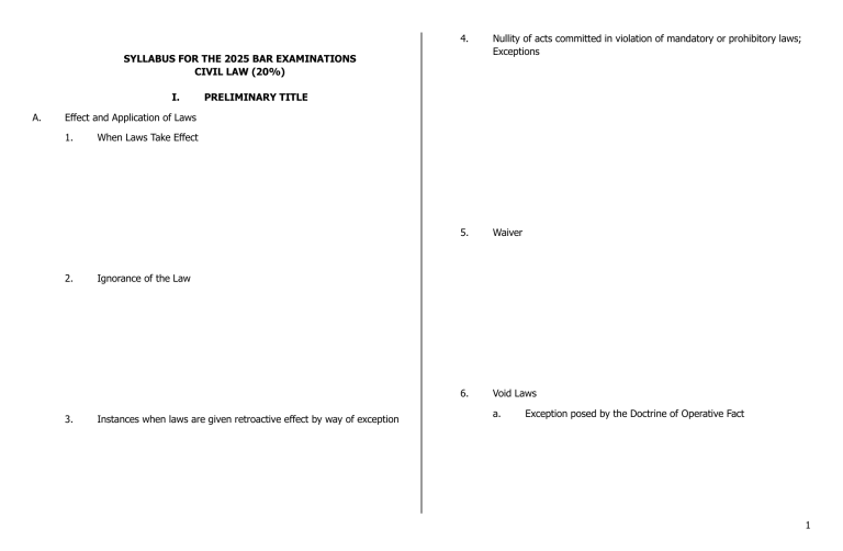 2025 Bar Exam Civil Law Syllabus