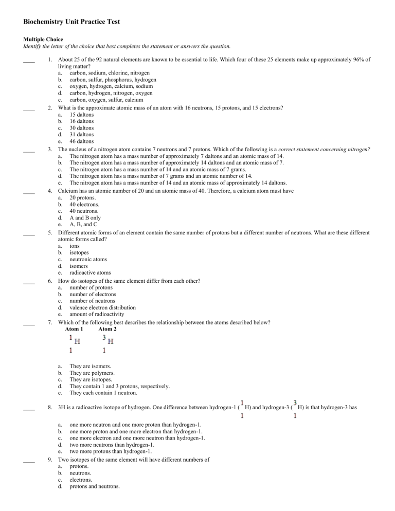 Biochemistry Practice Test