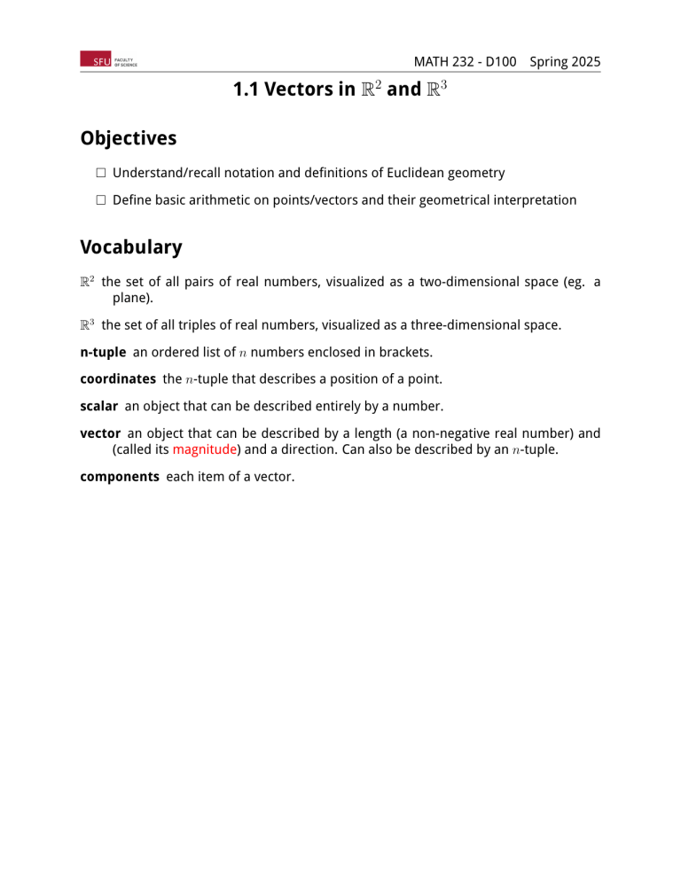 Vectors in R2 and R3: Course Material