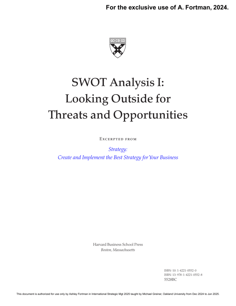 SWOT Analysis: External Threats & Opportunities